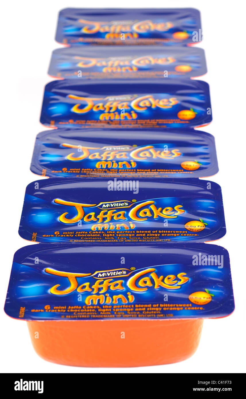 Six individual pods of Mcvites Jaffa Mini cakes Stock Photo - Alamy