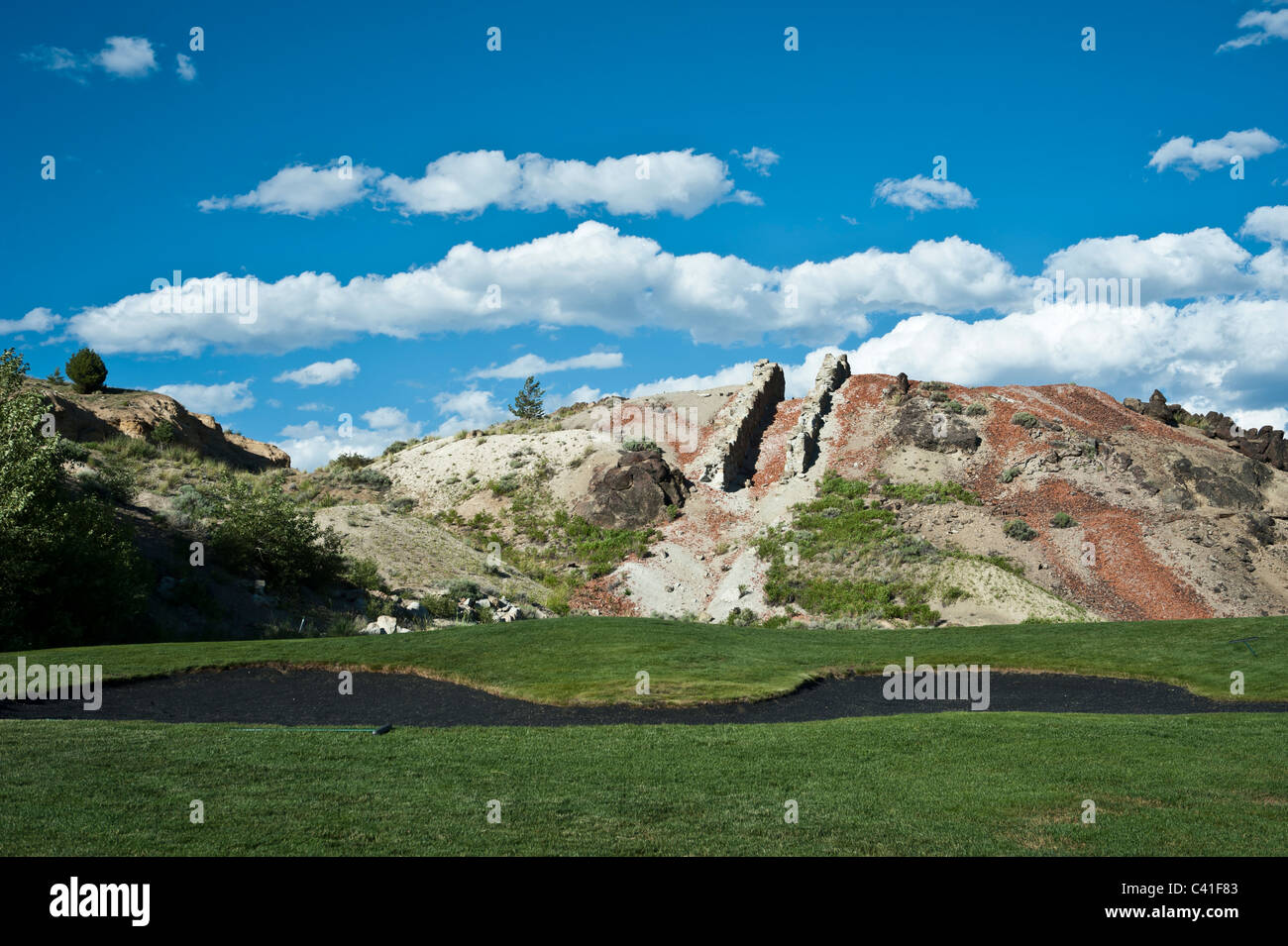 At hole number 3 "Calciner", flue 5 can be seen at the Old Works golf ...