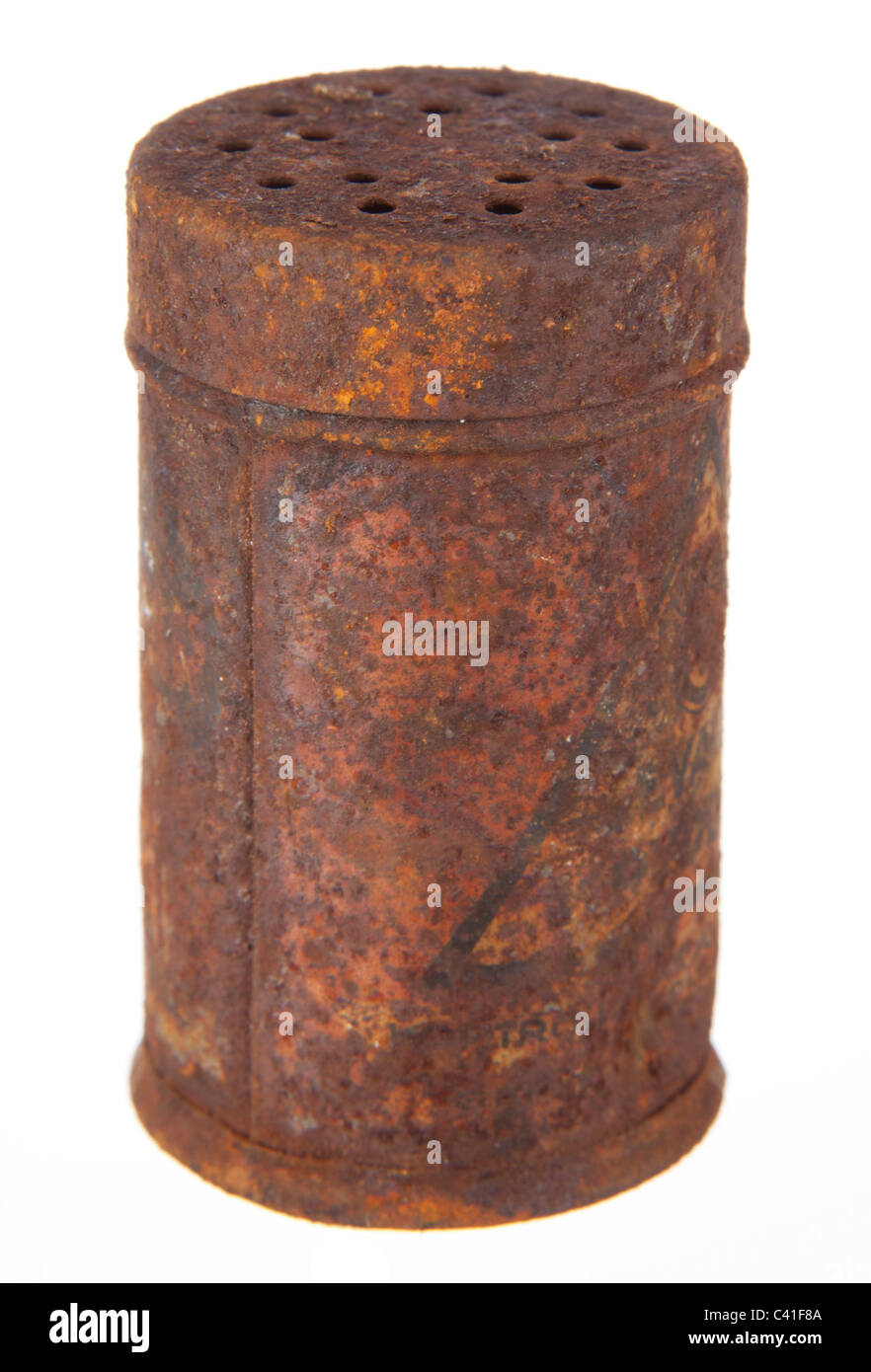 Rusty salt can Stock Photo - Alamy
