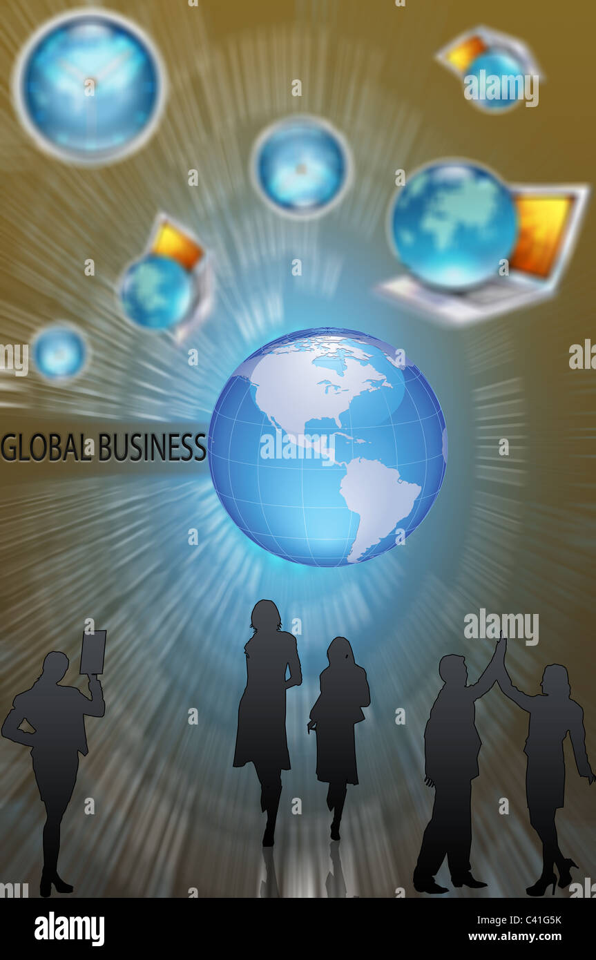 Small crowd of a business figures over abstract binary background Stock ...
