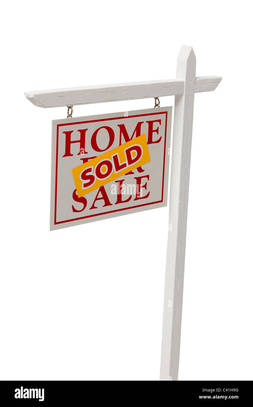 Red Sold For Sale Real Estate Sign Isolated on a White Background with ...
