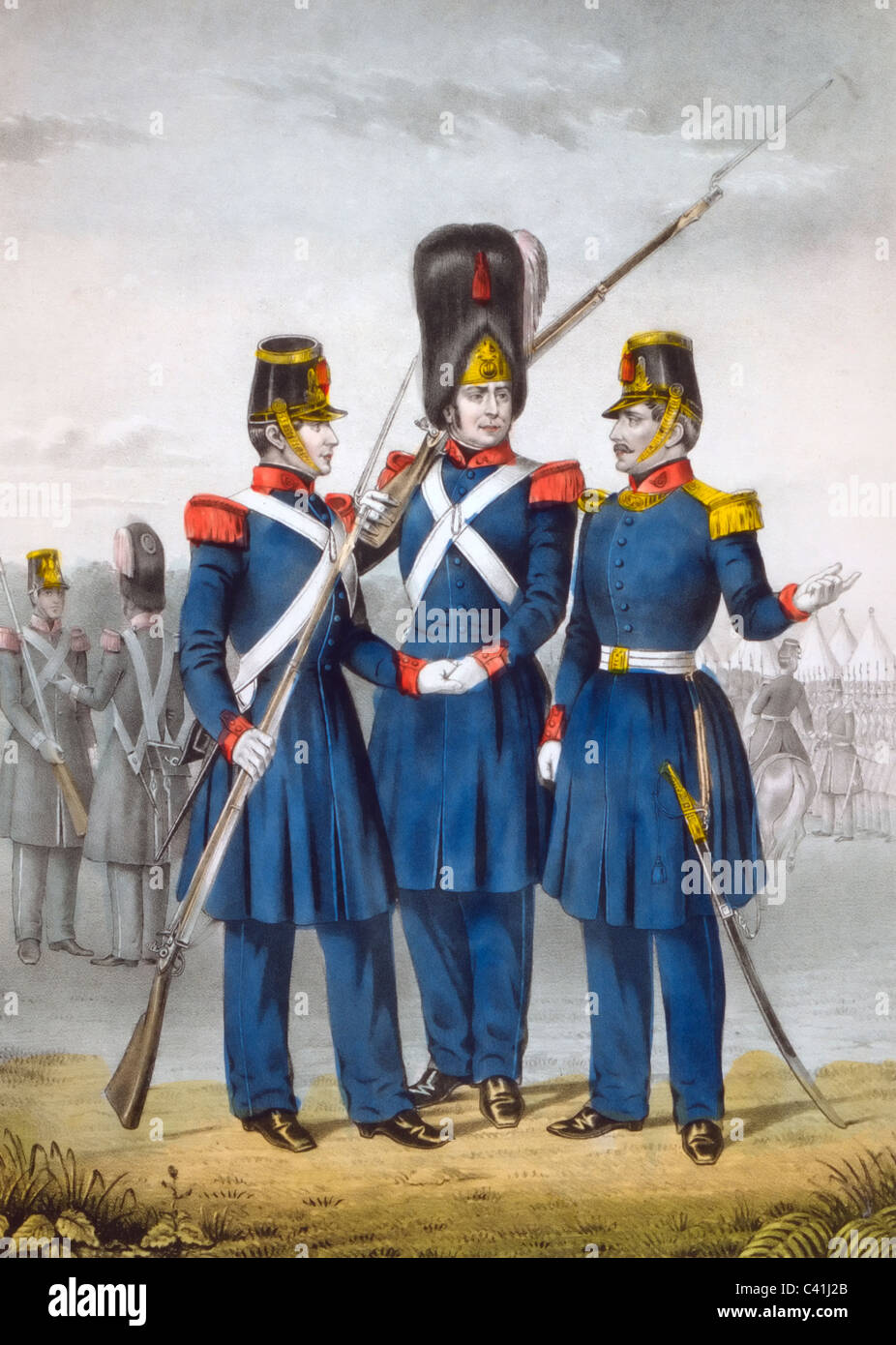 California guard - Print showing men in dress uniform, circa 1846 Stock ...