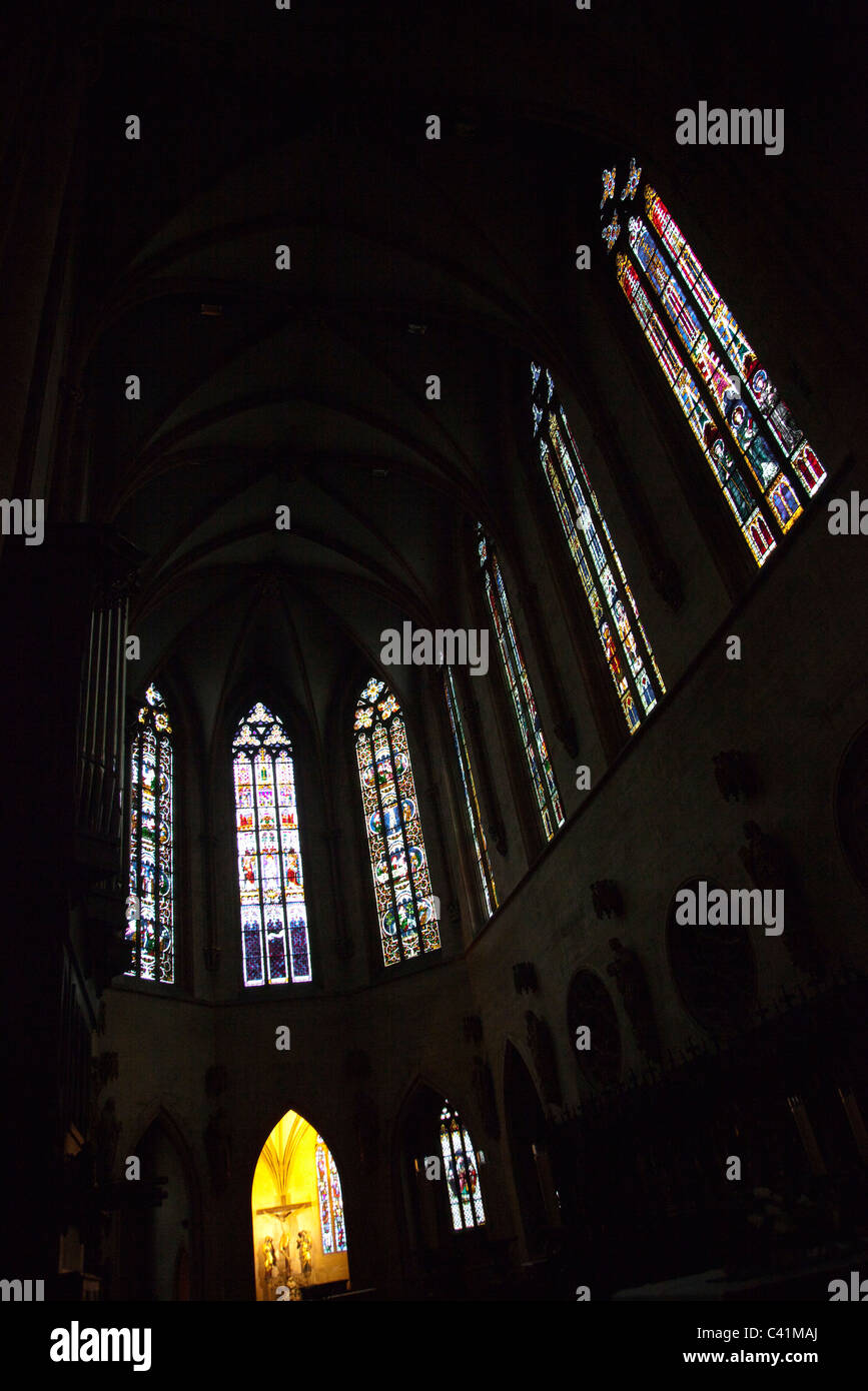 Stained glass windows inside of Saint Martin church, Colmar, France ...