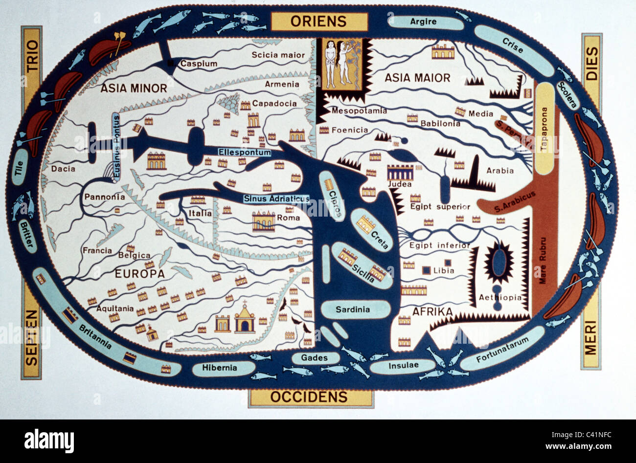 cartography, maps of the world, world map by Beatus, circa 776, world ...