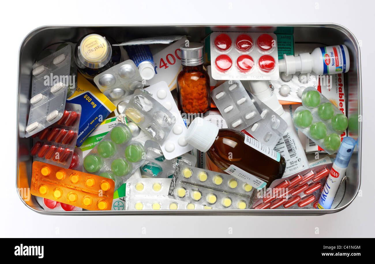 Different medicaments in a private home medicine chest. Medical care ...