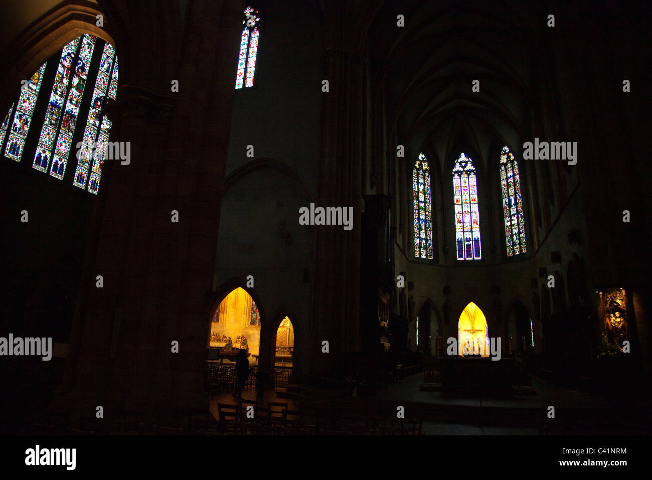 Stained glass windows inside of Saint Martin church, Colmar, France ...
