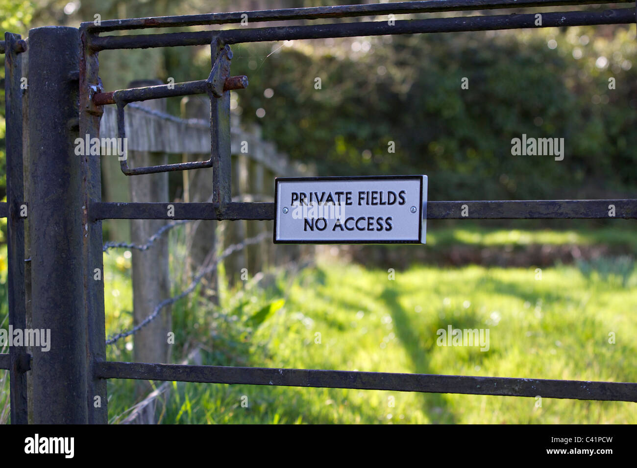 Private property signage on a wrought iron gate in a West Cornwall ...