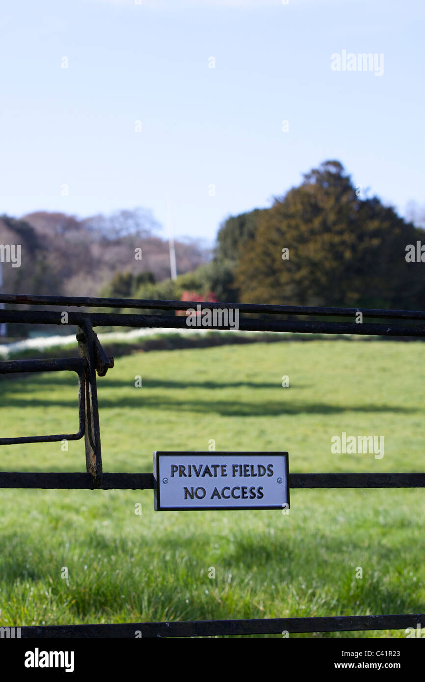 Private property signage on a wrought iron gate in a West Cornwall ...