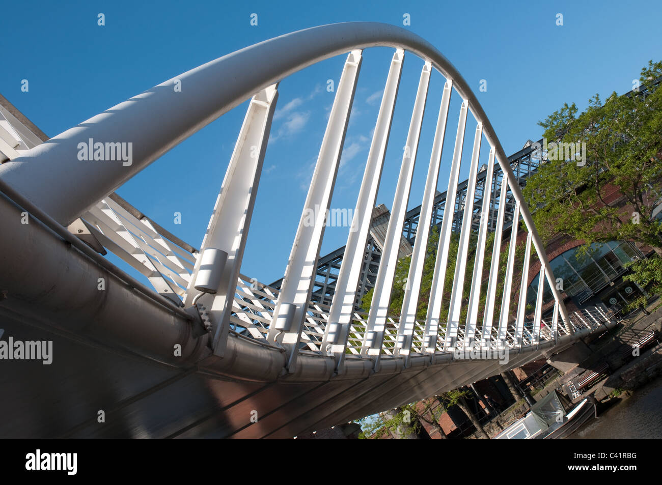 Merchants Bridge spanning the Bridgewater Canal in the Castlefield ...