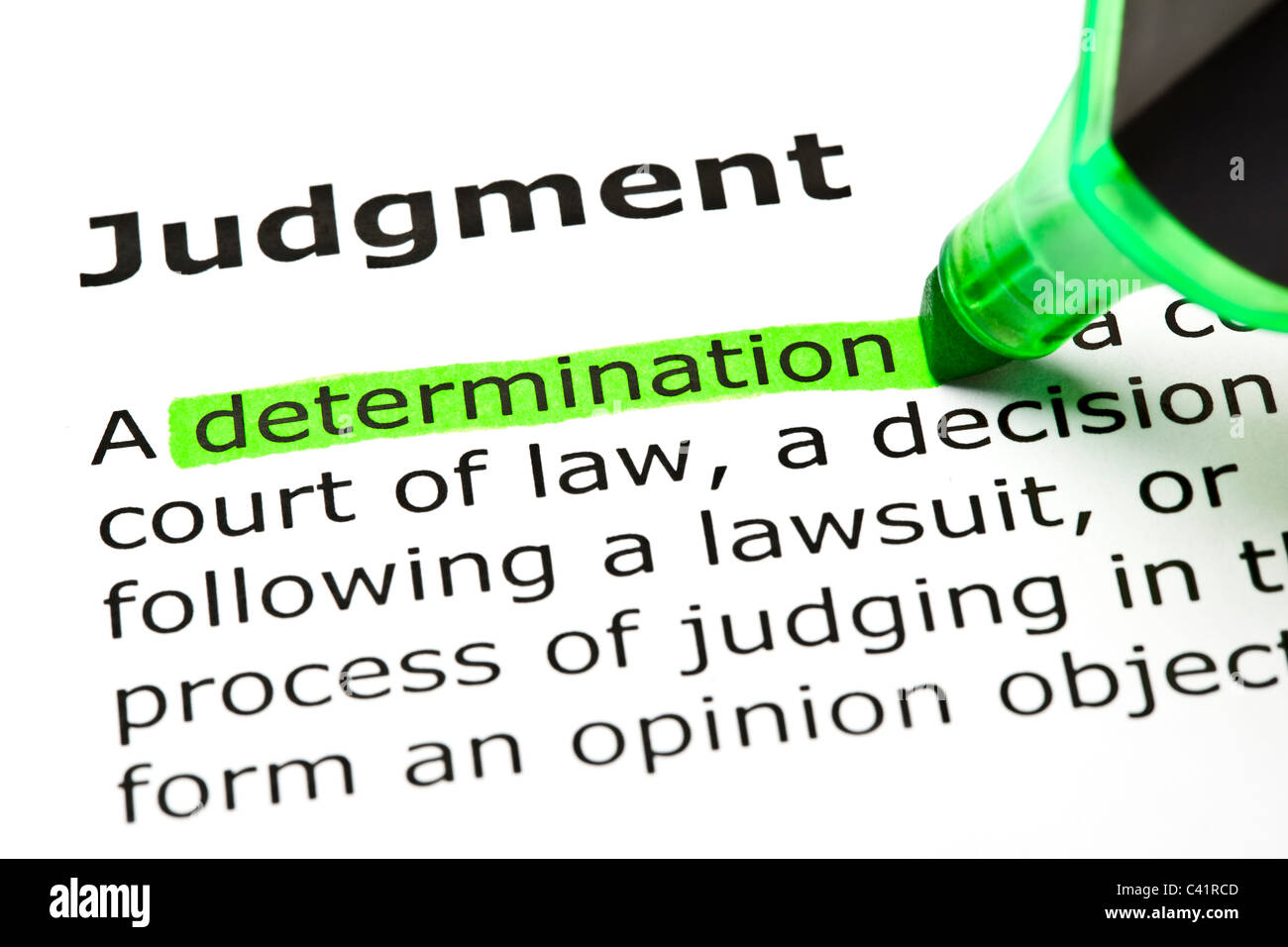 'Determination' highlighted in green, under the heading 'Judgment ...