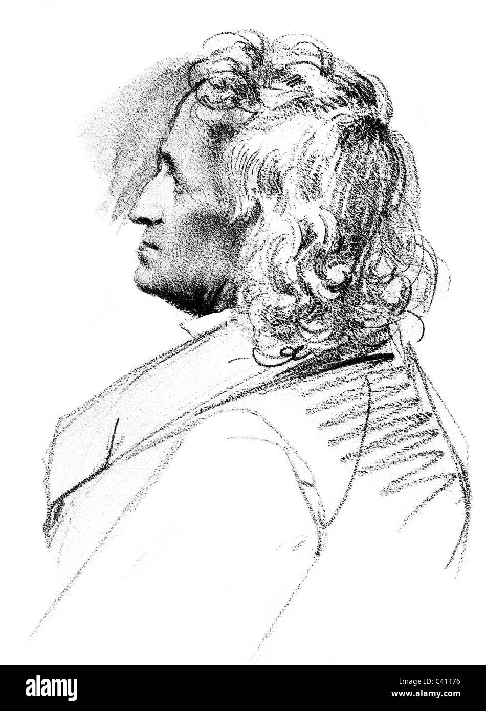 Grimm, Jakob, 4.1.1785 - 20.9.1863, German linguist, portrait, drawing ...