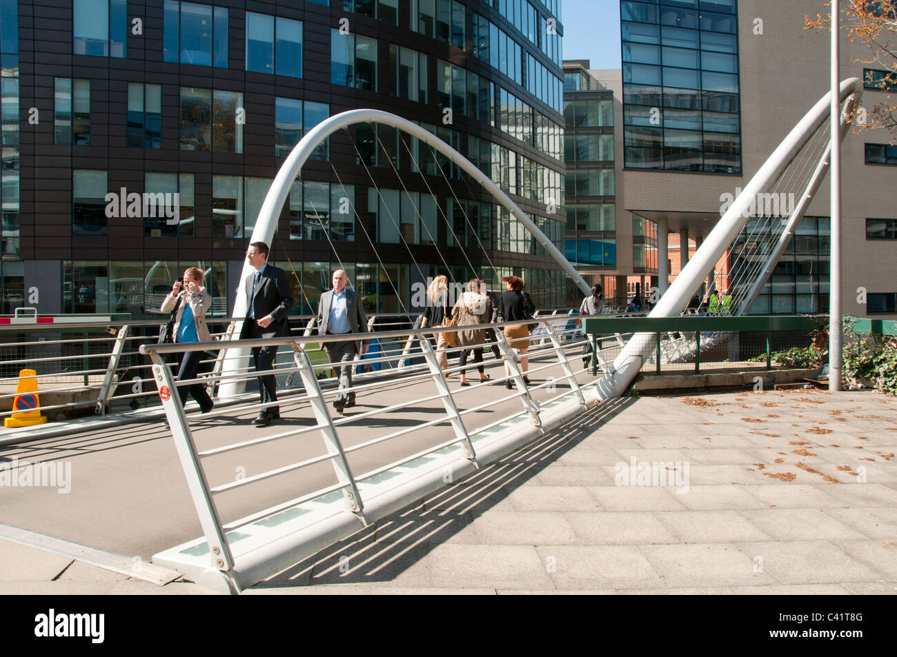 The Manchester Curve footbridge, Piccadilly Place, Manchester, England ...