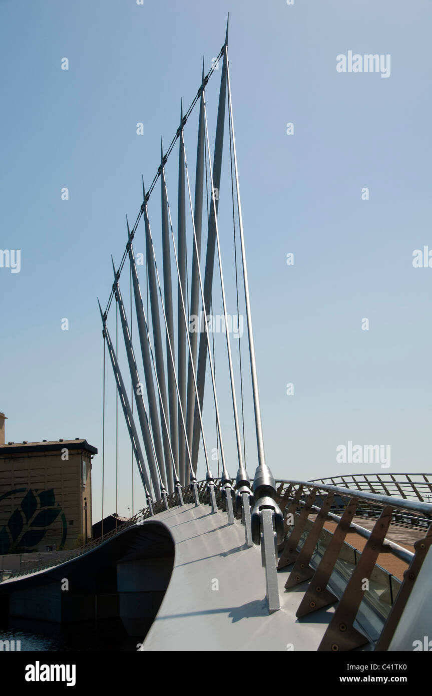 The MediaCityUK swing footbridge over the Manchester Ship Canal ...