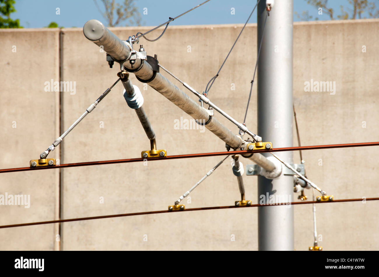 Overhead power line and supports on the Manchester Metrolink tram ...