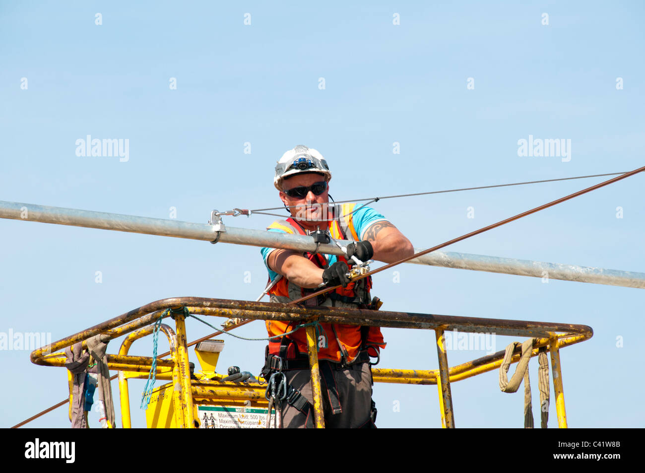 Installing the overhead power line equipment on the Manchester ...