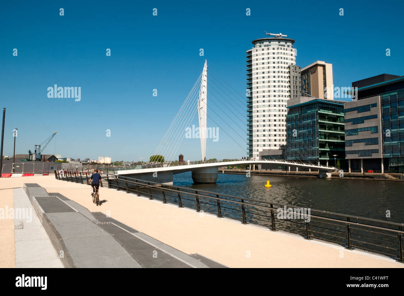 The MediaCityUK complex and swing footbridge over the Manchester Ship ...