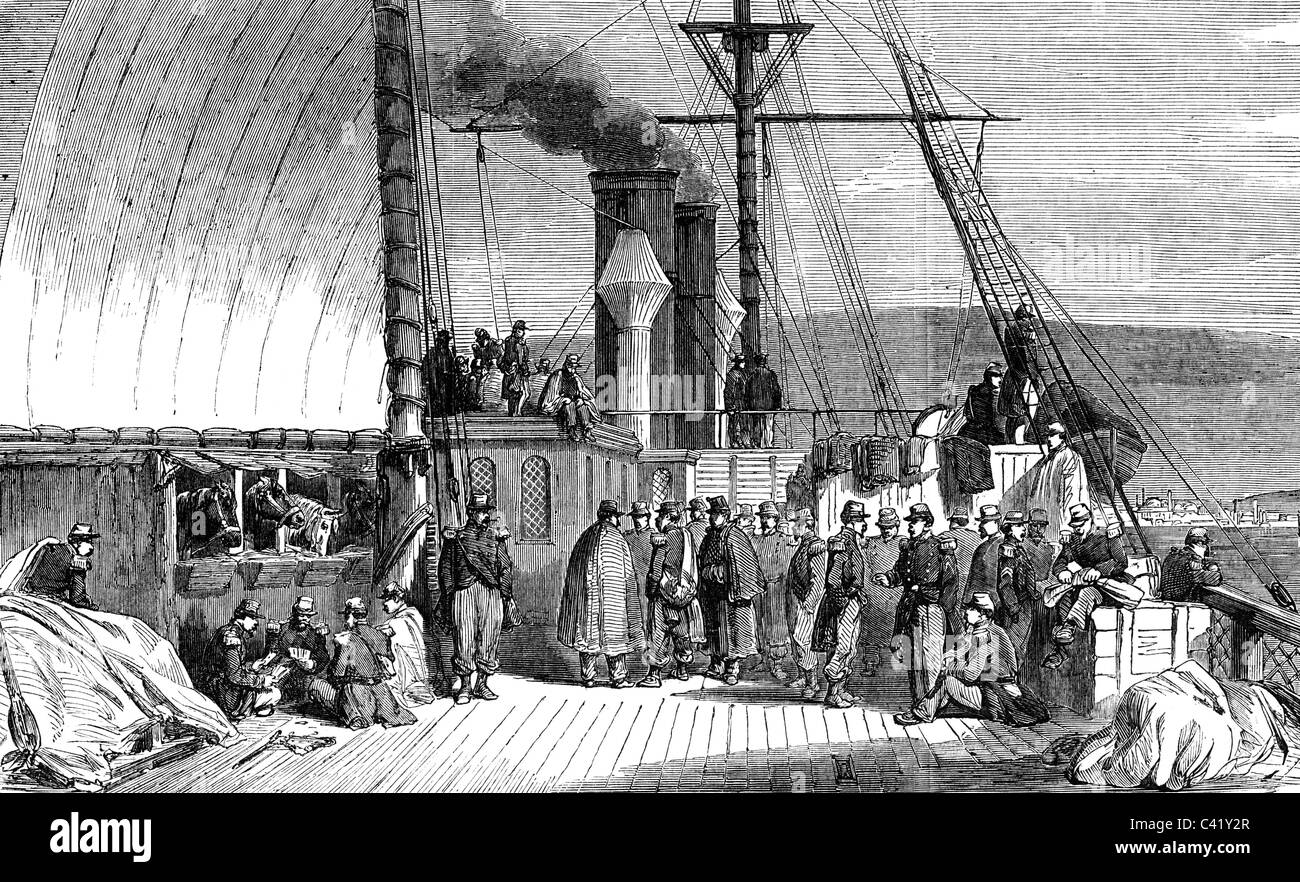 events, Crimean War 1853 - 1856, transport of French troops on the ship ...