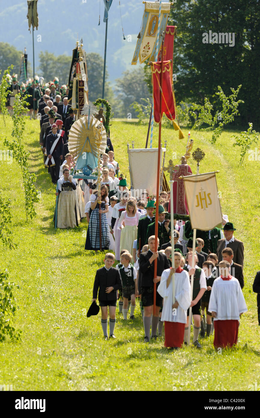 catholic traditional procession in costumes and typical bavarian ...