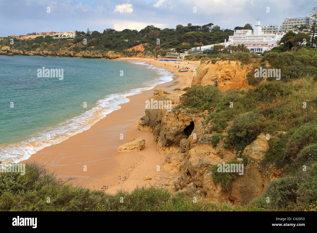 Praia da Oura, Albufeira, Algarve, Portugal. One of many popular ...
