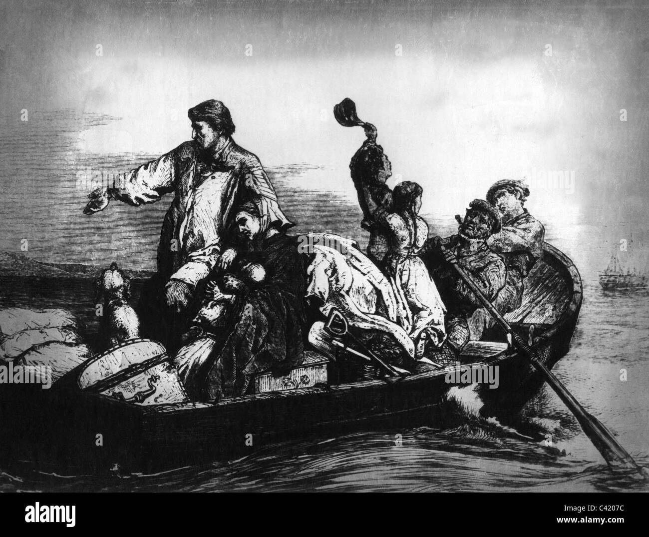 people, emigrant, emigrants, departure, German emigrants are rowed to ...