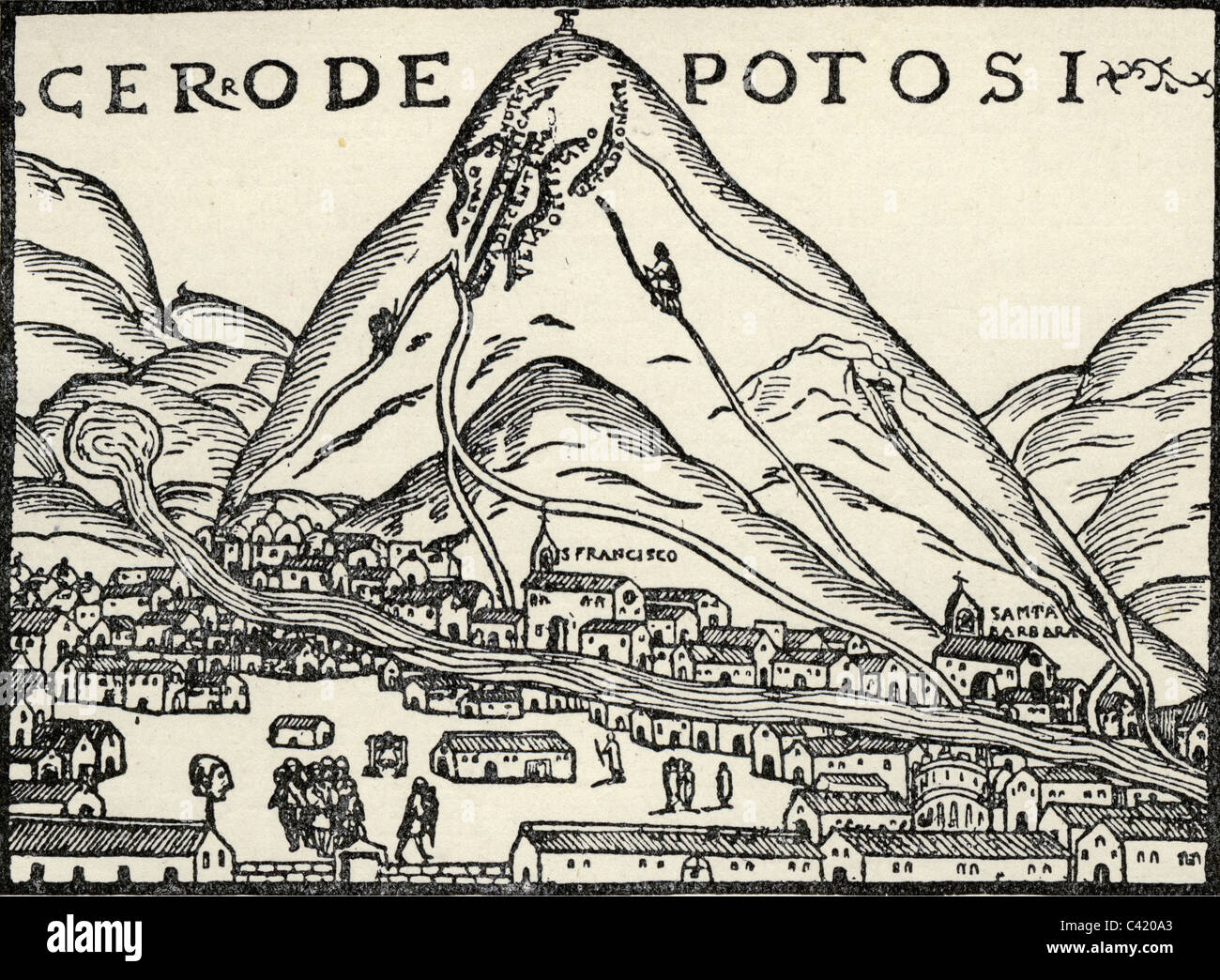 geography / travel, Bolivia, Potosi, view, Cerro Rico in the background ...