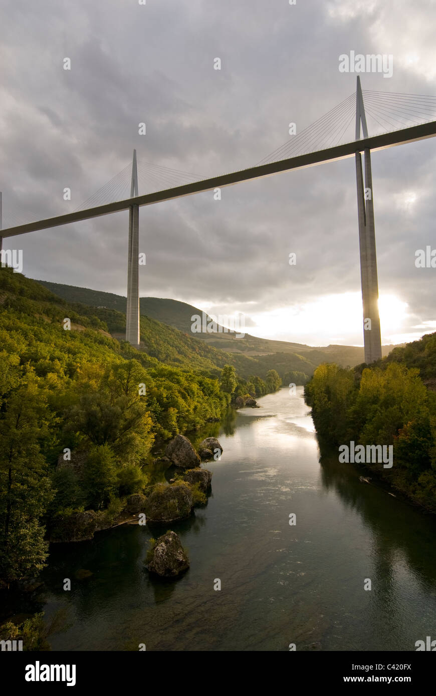 le Viaduc de Millau (Millau viaduct), over the valley of the river Tarn ...