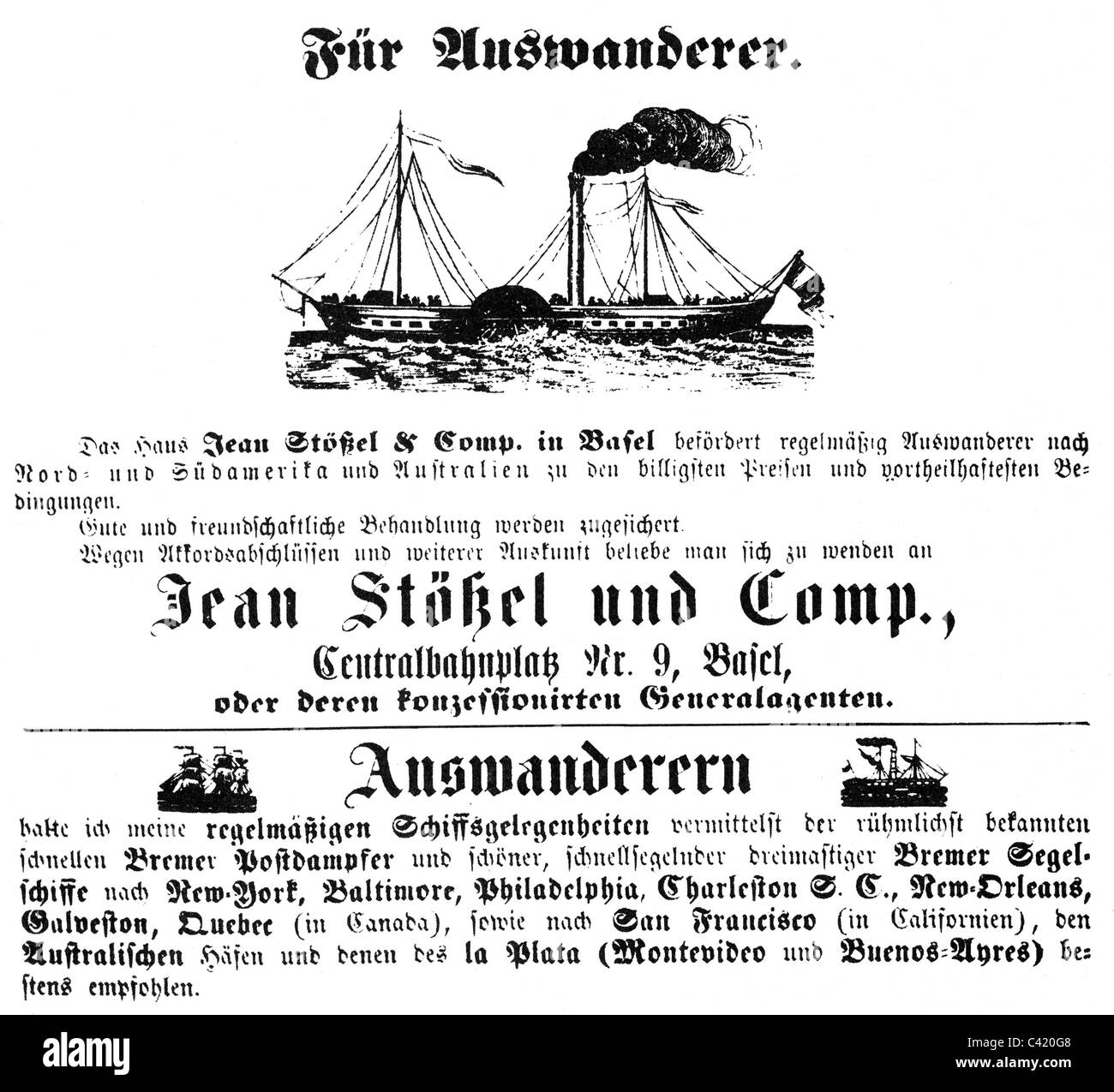 Emigration ship advertisement hi-res stock photography and images - Alamy