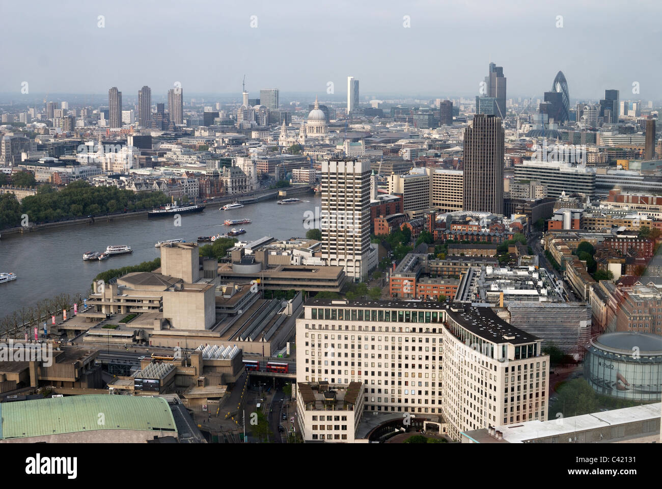 View from the London Eye up the River Thames towards City of London ...