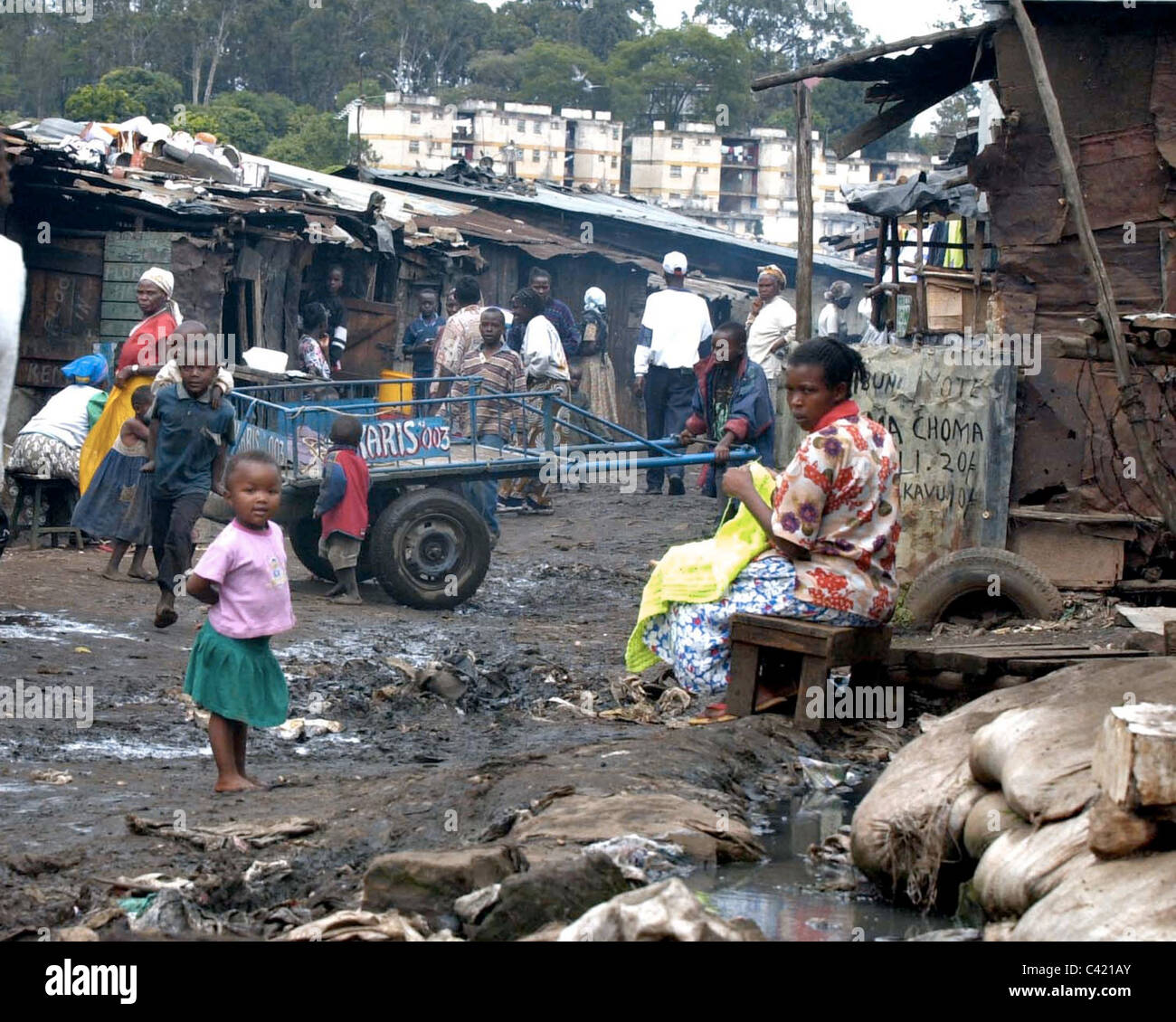 Mathare, a collection of slums in Nairobi, Kenya, with a population of ...