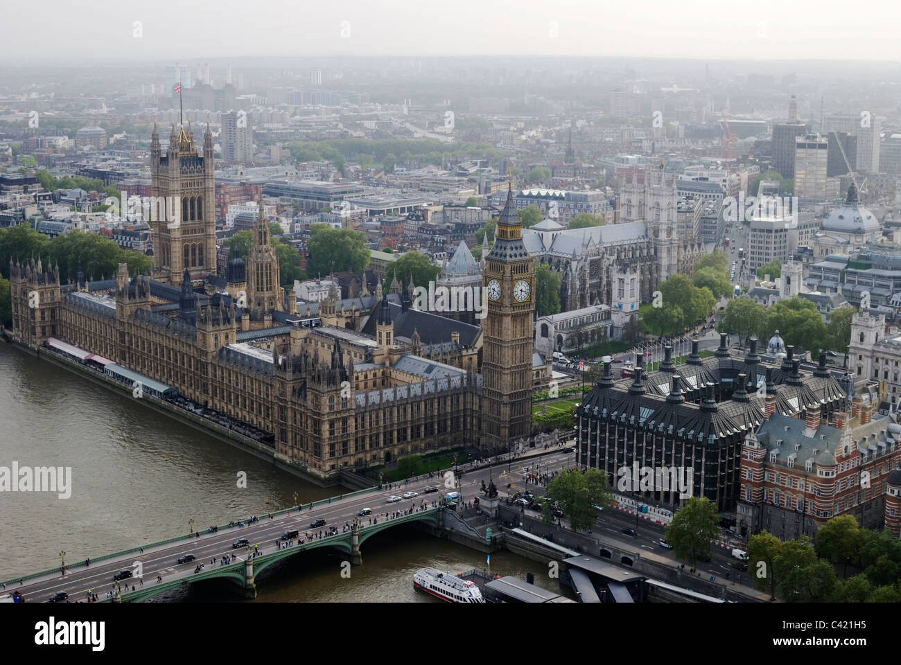 Aerial view of the Houses of Parliament at Westminster. London. England ...