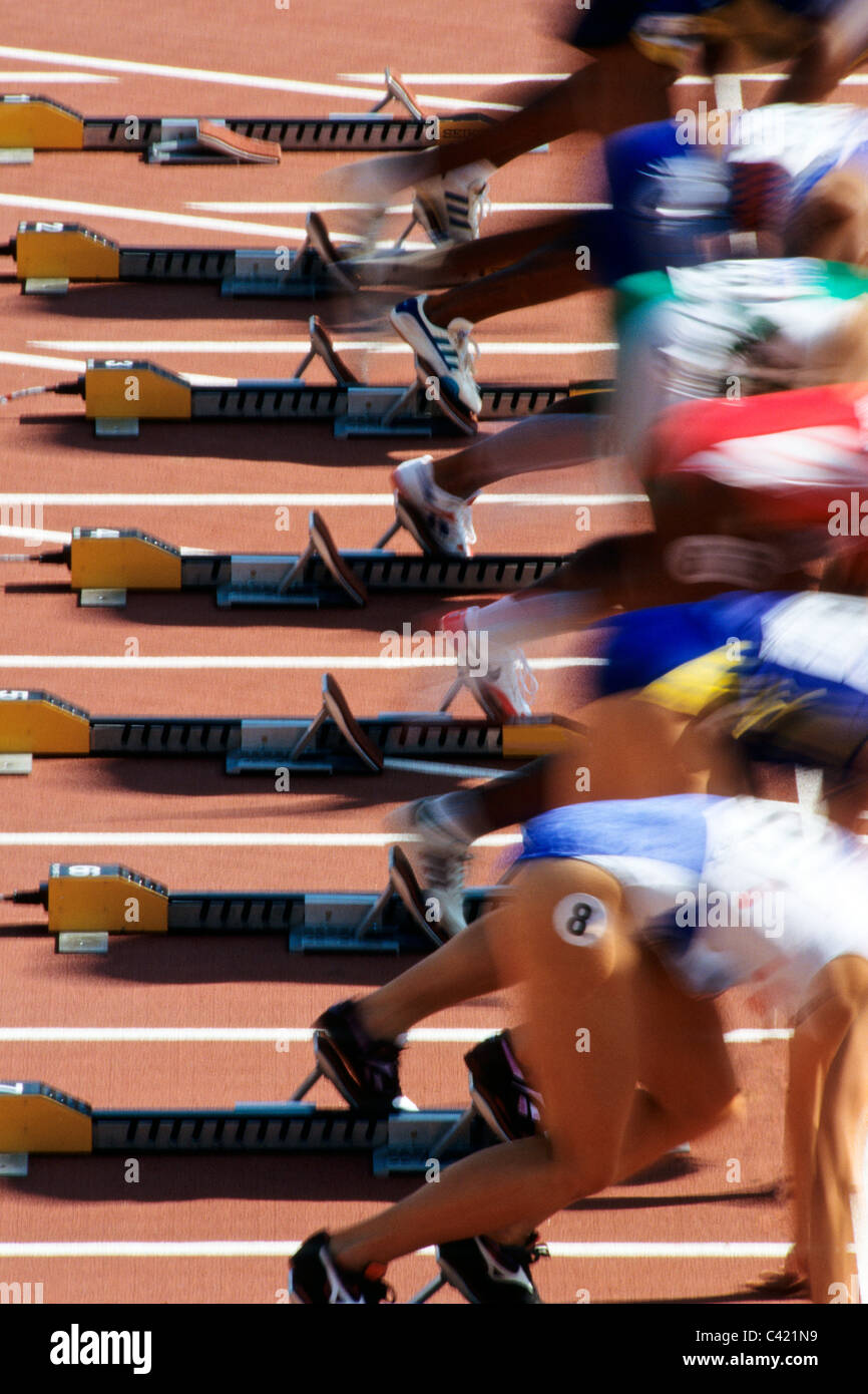 Detail of start of womens 100m race Stock Photo - Alamy