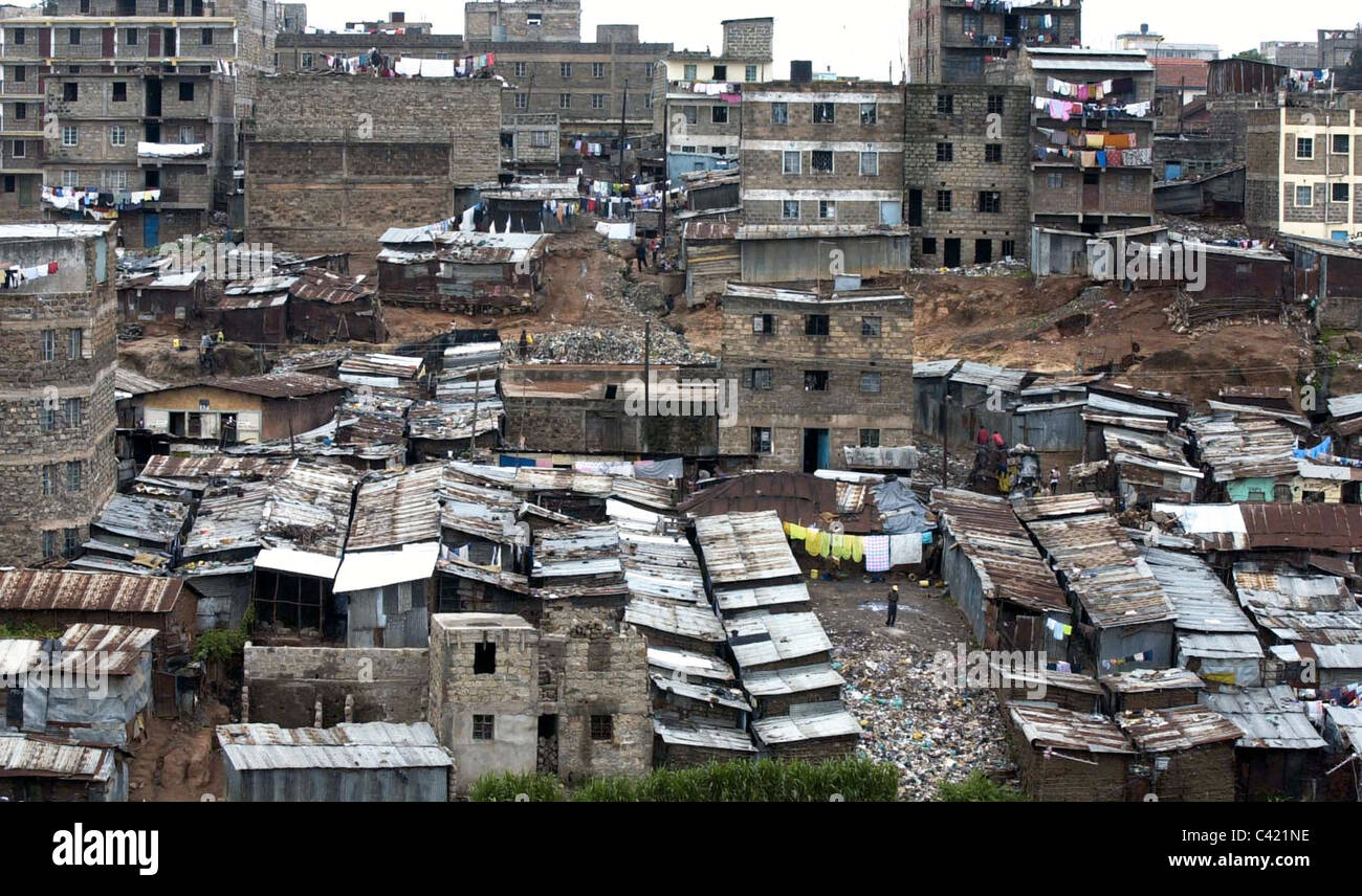 Mathare, a collection of slums in Nairobi, Kenya, with a population of ...