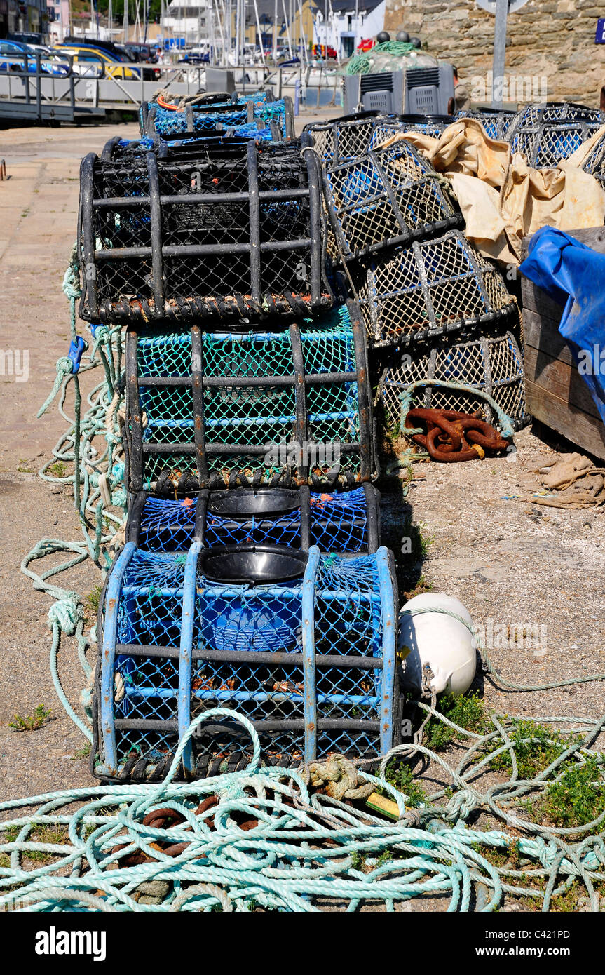 Stack of lobster pot at Belle Ile in France Stock Photo - Alamy