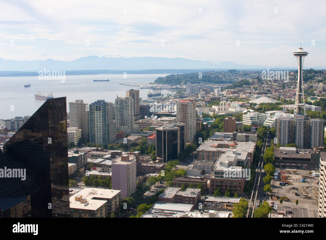 View of downtown Seattle, including Seattle Center, the Financial ...