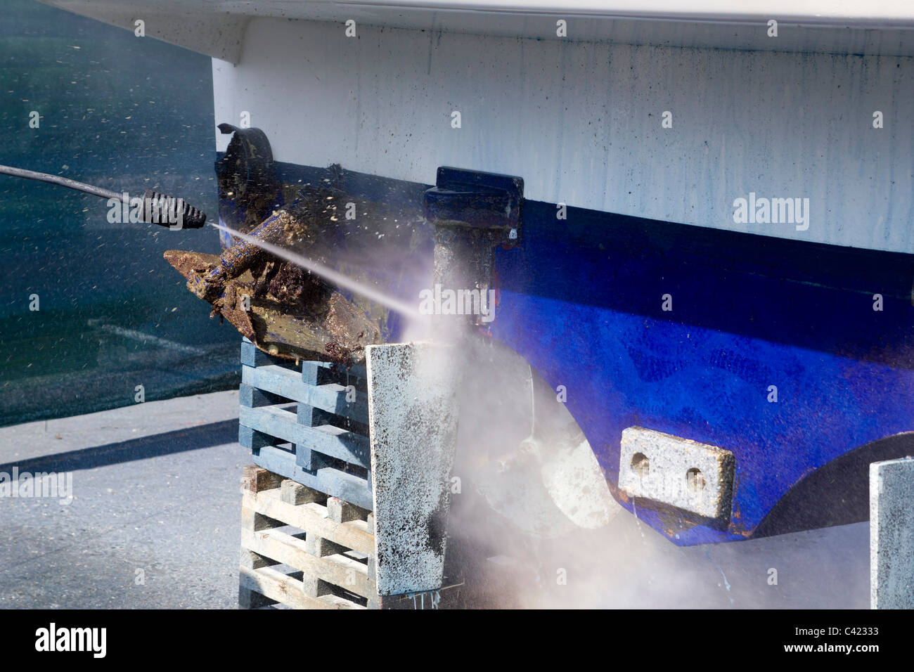 blue boat hull cleaning pressure washer barnacles antifouling and ...