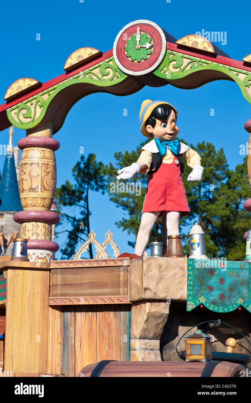 Pinocchio character riding a float in A Dream Come True parade at the ...