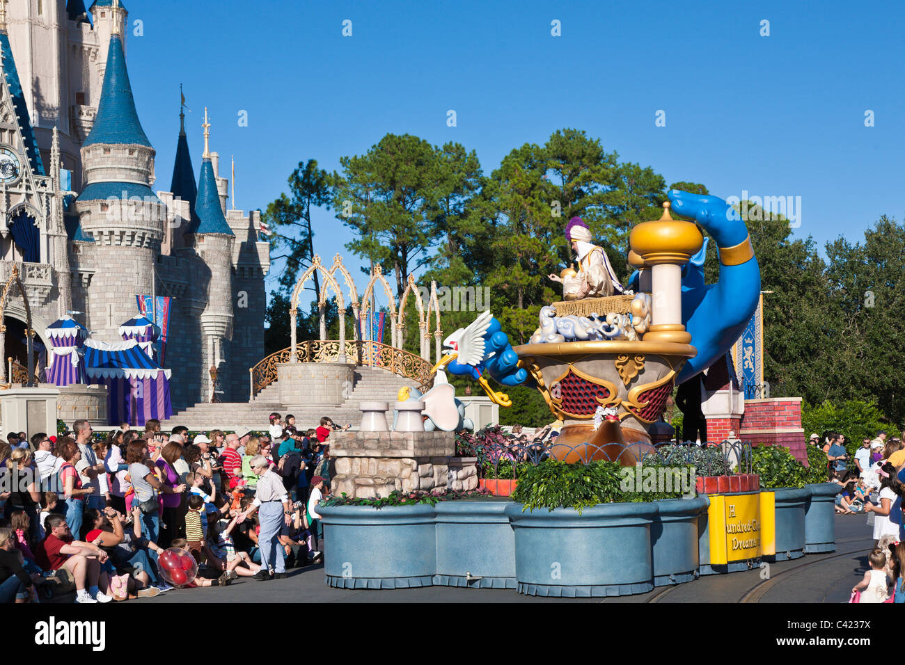 Aladdin riding on a float in A Dream Come True parade at the Magic ...
