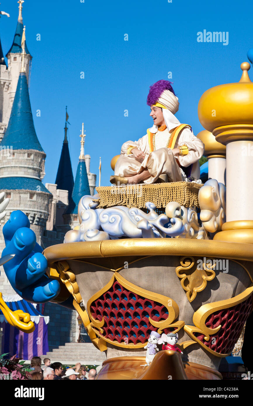 Aladdin riding on a float in A Dream Come True parade at the Magic ...