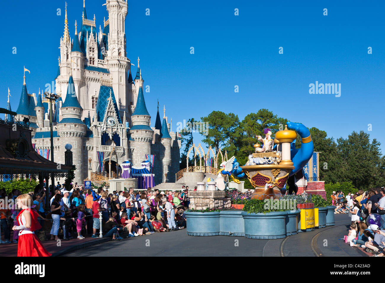 Aladdin riding on a float in A Dream Come True parade at the Magic ...