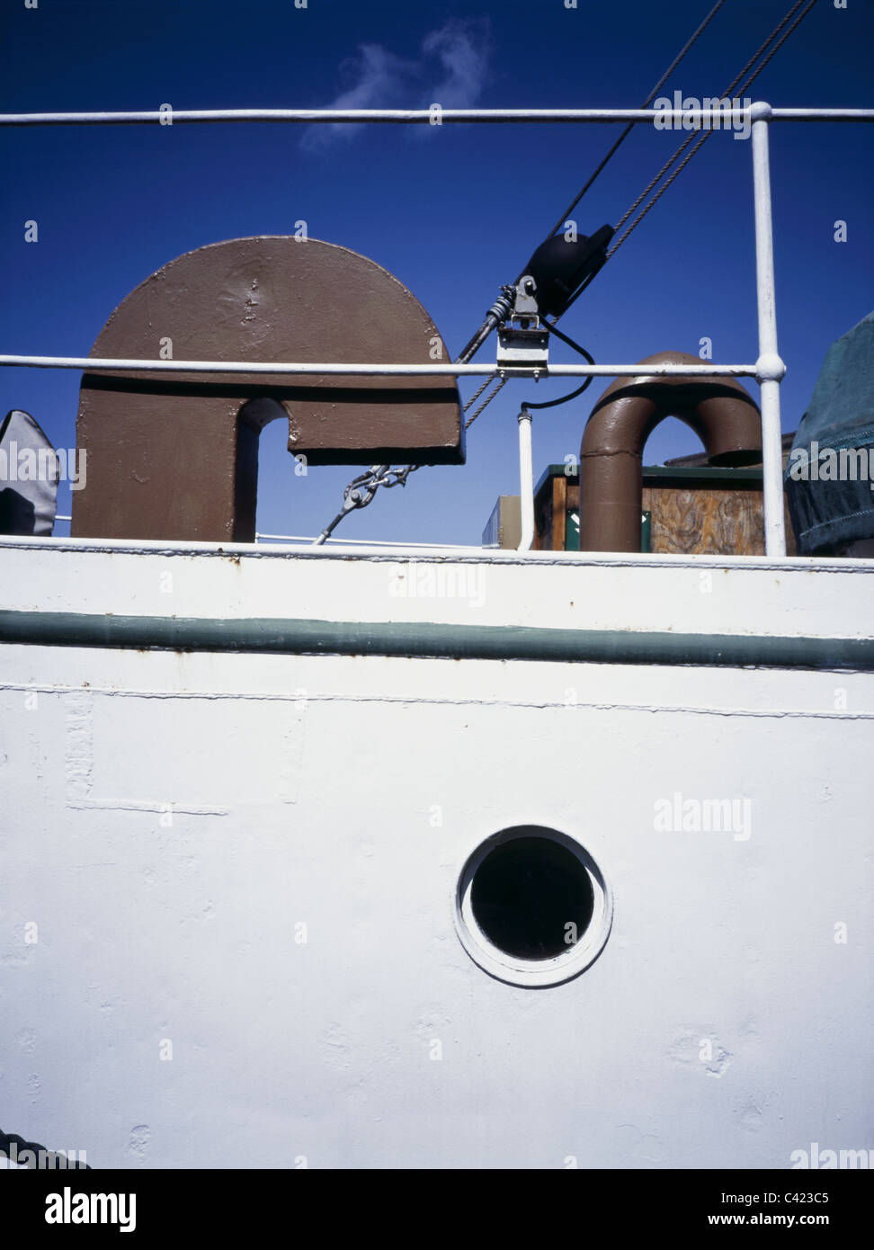 Side view of an white old sailing ship in Stockholm harbor, Sweden ...