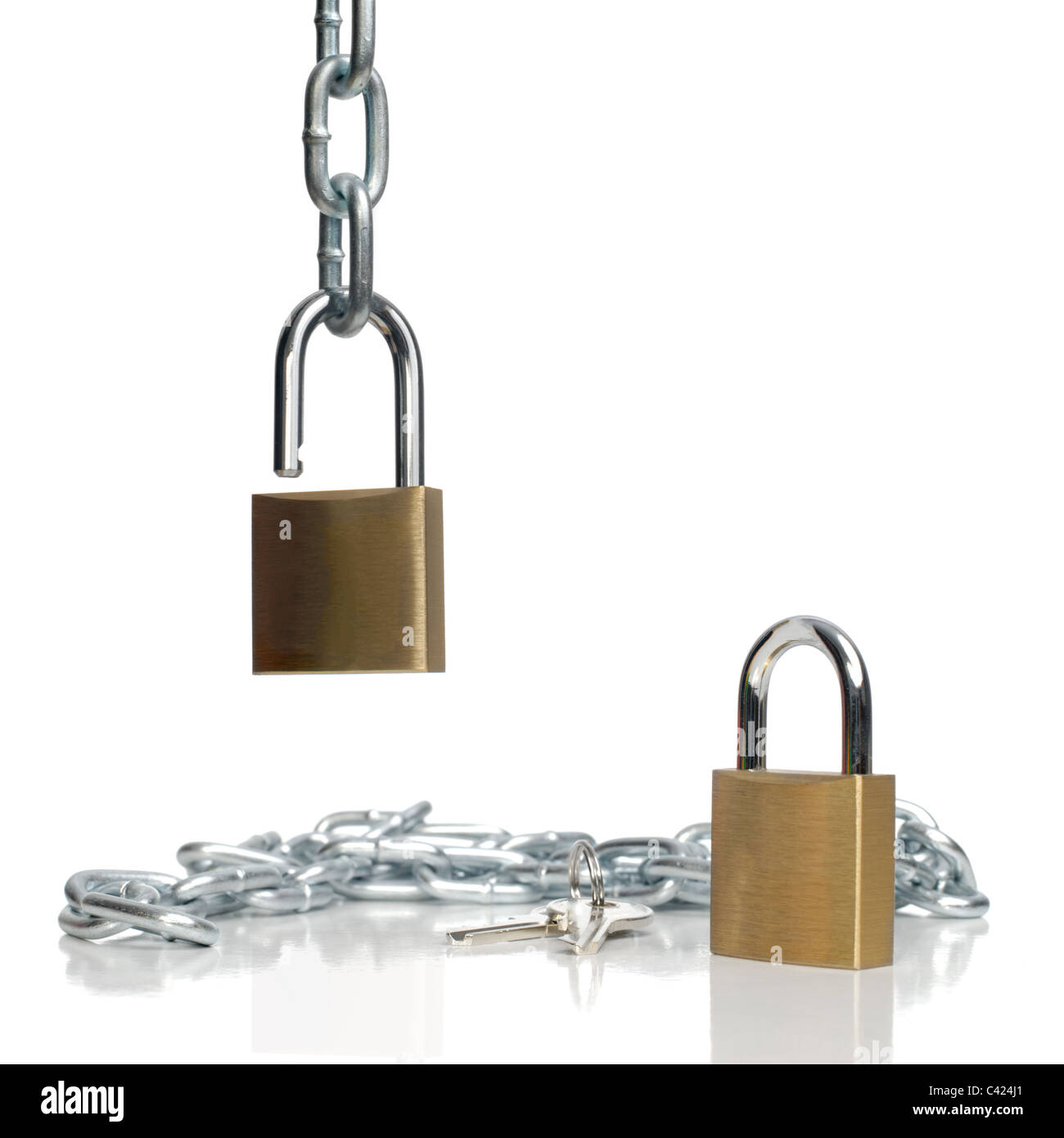 Padlocks and chain isolated on white background Stock Photo - Alamy
