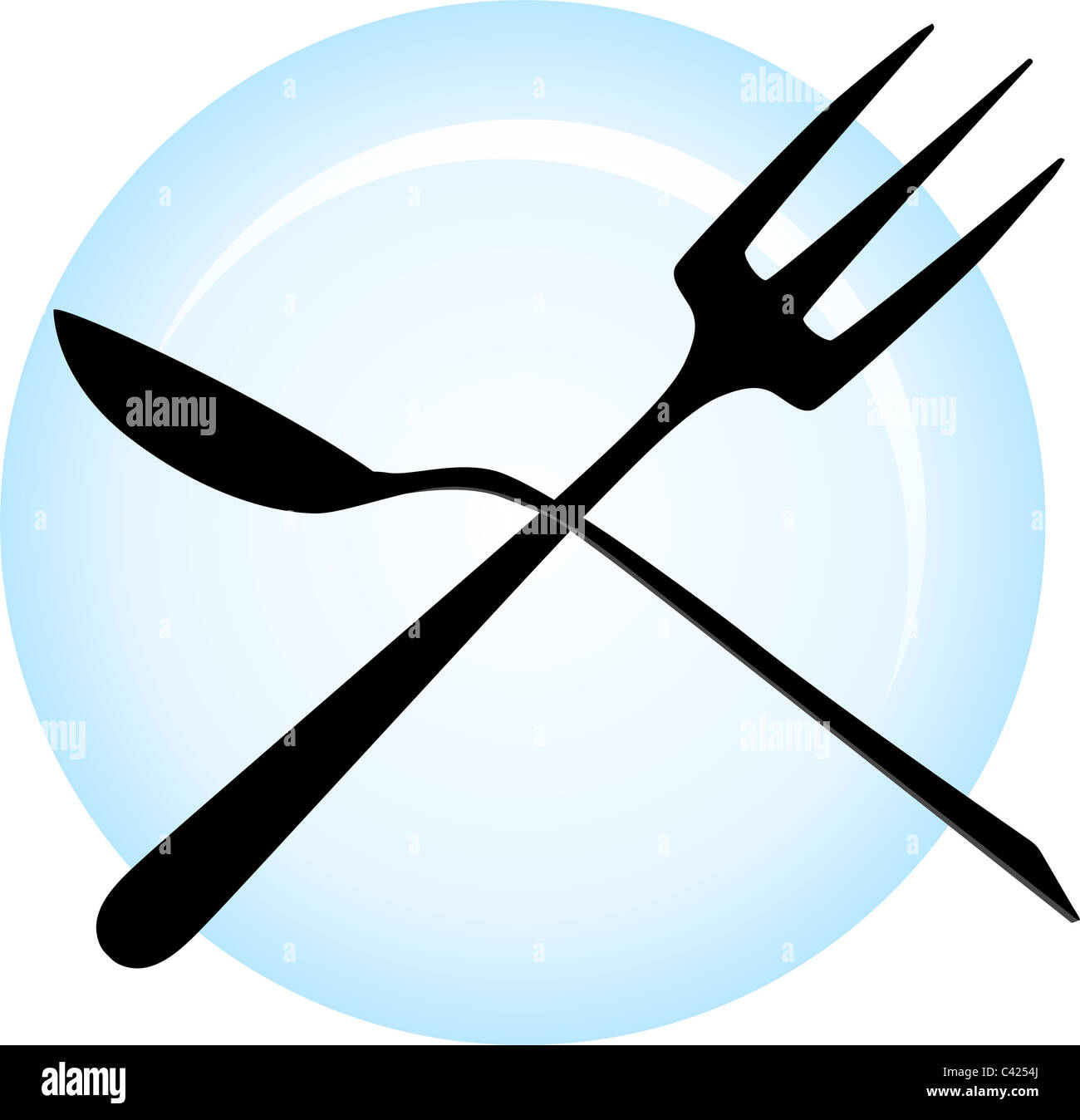spoon and fork in a plate Stock Photo - Alamy