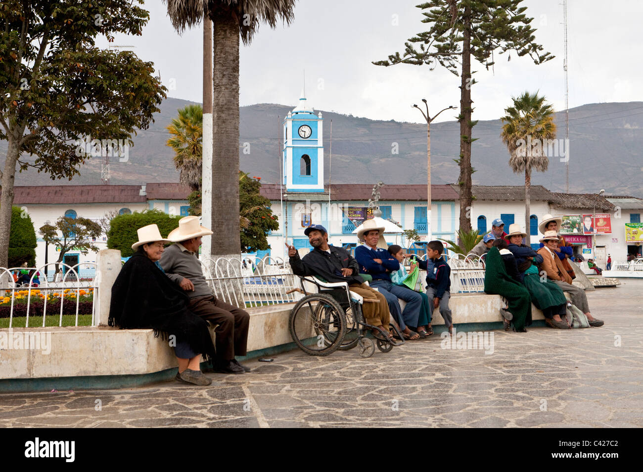 Peru, Celendin, People relaxing at main square Stock Photo - Alamy