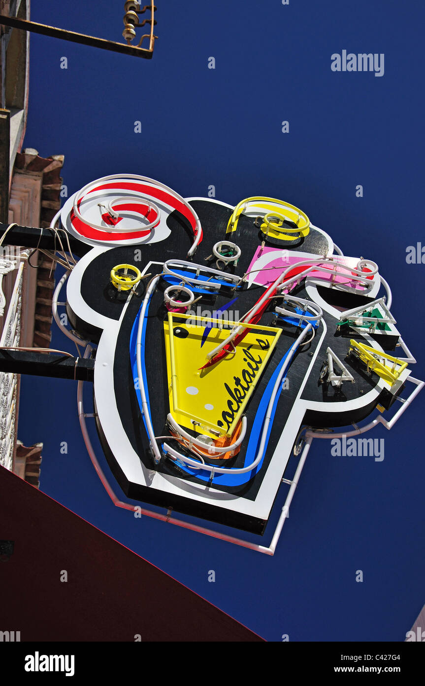 Cocktail bar neon sign, Candido des Reis, Old Town, Albufeira, Algarve ...