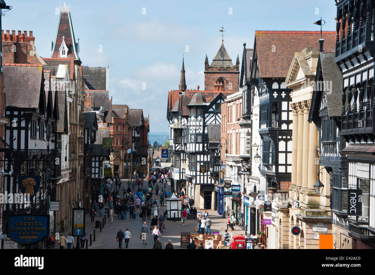 Chester city skyline, looking down Eastgate street. Cheshire. UK Stock ...