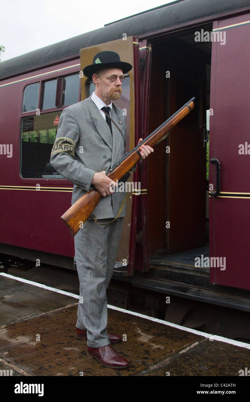 Civilian Armed Guard Re-enactment at a British Railway Station The 1940 ...