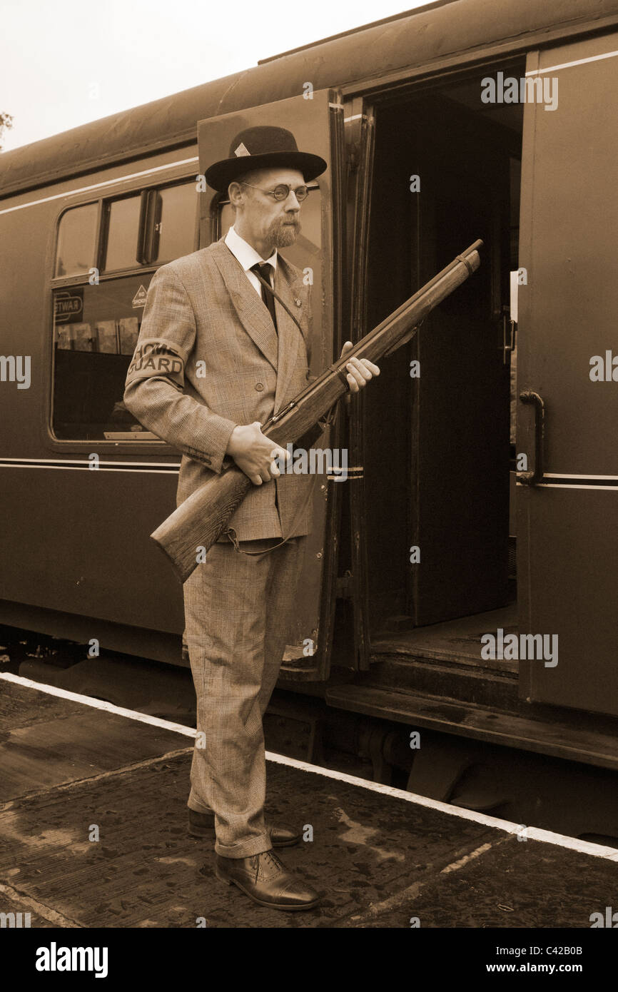 WWII train, Armed Civilian, Home Guard, carrying rifle during Re ...