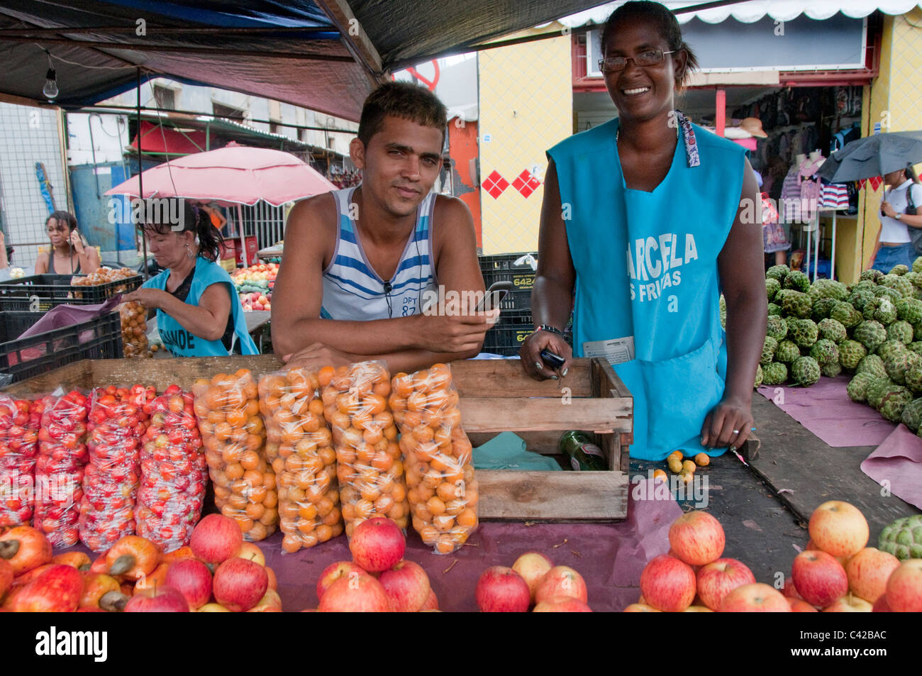 Stall holder sellingFruit stall in Recife market Brazil Stock Photo - Alamy
