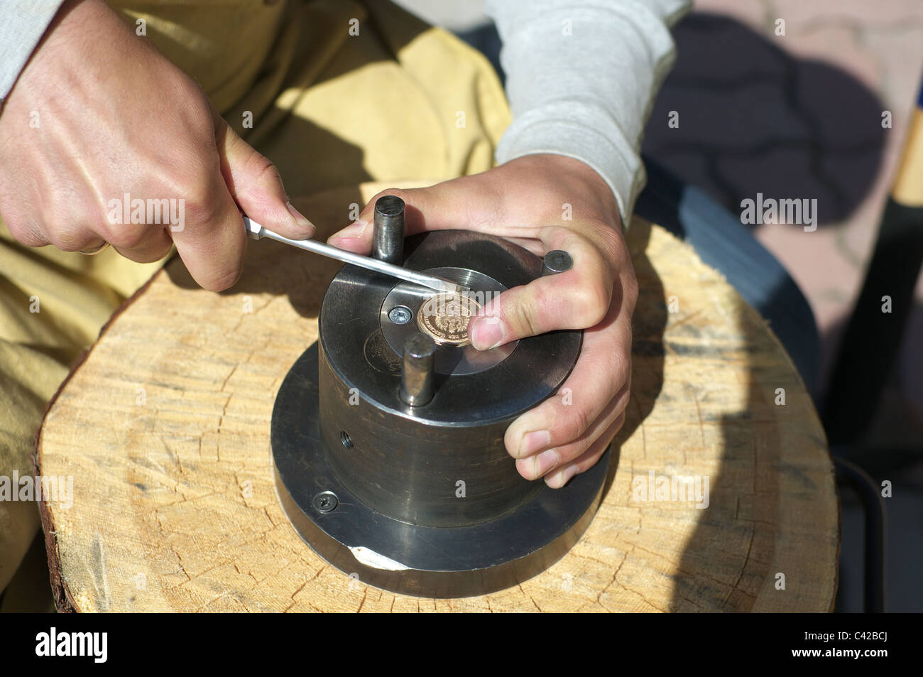 Handmade souvenir coins . Kaliningrad Stock Photo - Alamy
