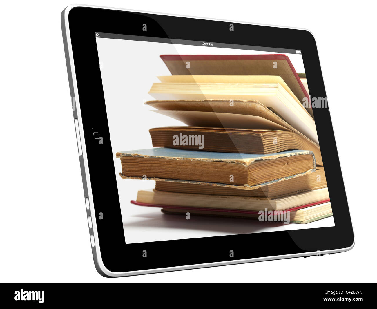 Book and iPad tablet computer 3D model isolated on white, digital ...